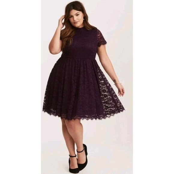 torrid | Dresses | Torrid Deep Purple High Neck Lace Goth Dress Church ...